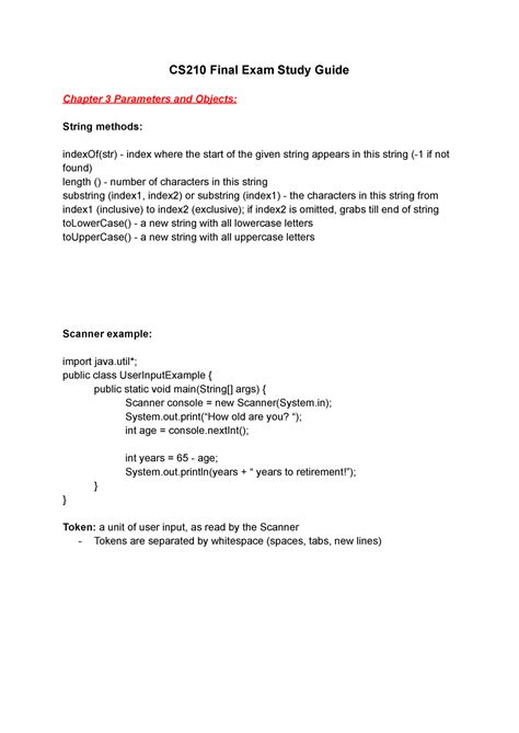 CS Notes Chapter Parameters And Objects CS Final Exam Study Guide Chapter Studocu