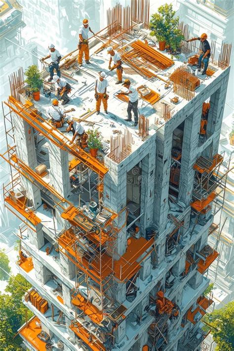 Illustration Of Construction Workers Building A High Rise Structure