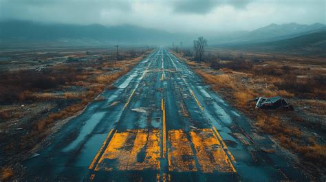 Abandoned Highway Stretching Through A Desolate Landscape Under A