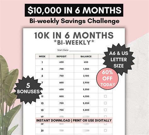 10k Bi Weekly Savings Challenge Save 10000 In 6 Months Biweekly