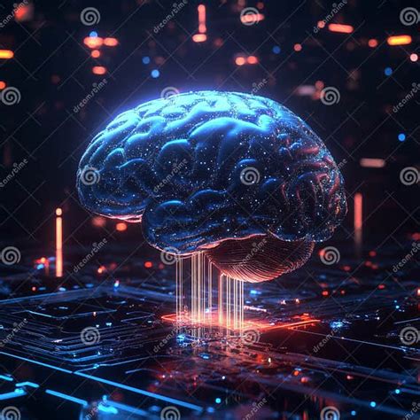 Human Brain On A Digital Circuit Board 3d Render Illustration Stock