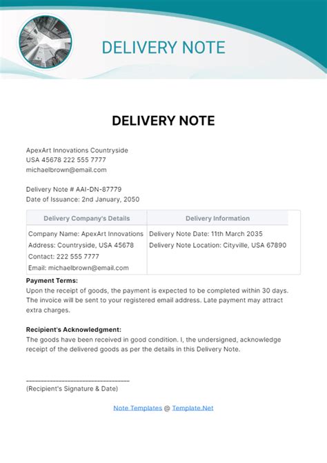 Delivery Note Template Edit Online And Download Example