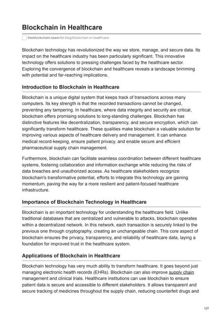 Blockchain In Healthcare An Overview Pptx Healthcare Industry Industries