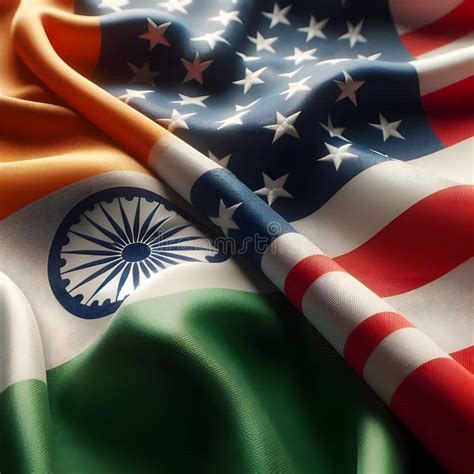 Indian And American Flags Waving Together Symbolizing Strategic