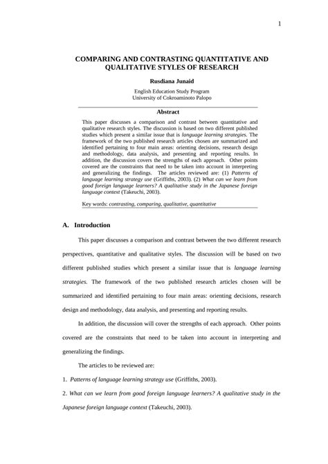 Pdf Comparing And Contrasting Quantitative And Qualitative Styles Of