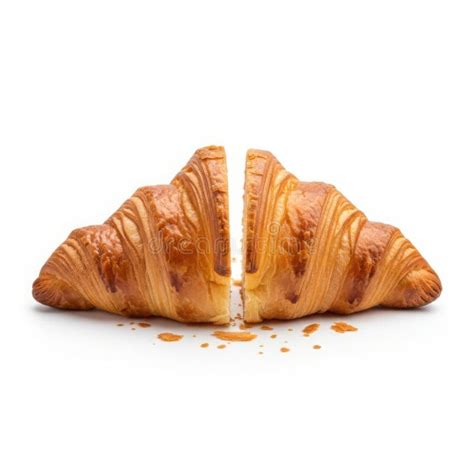 Freshly Baked Golden Croissant Cut In Half On A Pure White Surface Stock Illustration