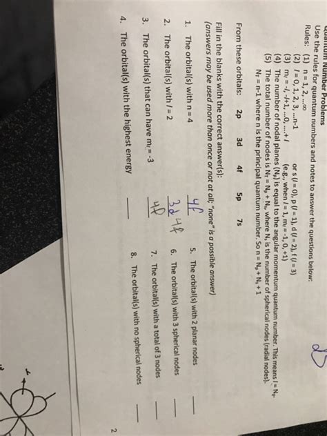 Solved Quantum Number Problems Use The Rules For Quantum Chegg Com