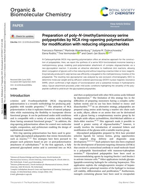 Pdf Preparation Of Poly N Methyl Aminooxy Serine Polypeptides By Nca Ring Opening