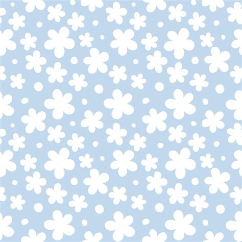 흰색 꽃과 점과 파란색 배경으로 완벽 한 패턴 프리미엄 벡터