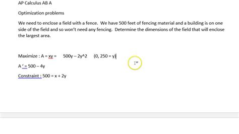 Ap Calculus Ab A Optimization Problems Youtube