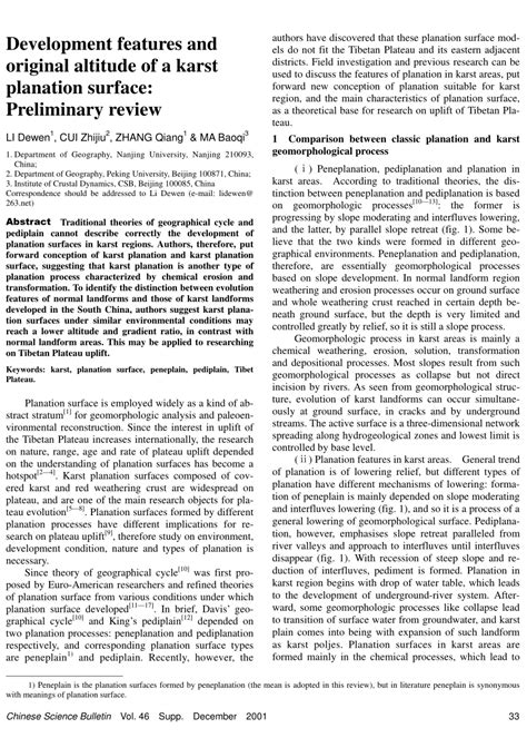 Pdf Development Features And Original Altitude Of A Karst Planation