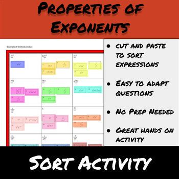 Properties Of Exponents Sort Activity By Shawn Henry TPT