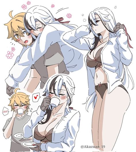 Aether And Arlecchino Genshin Impact Drawn By Akazuan Danbooru