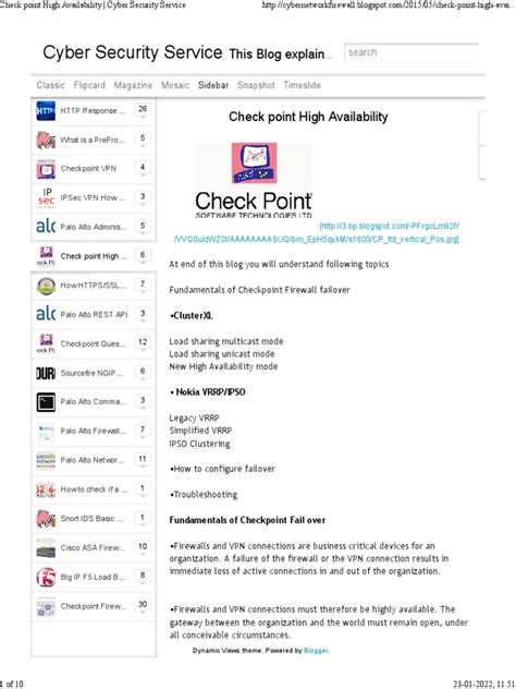 check point high availability cyber security service pdf computer