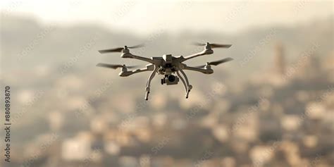 Military Drones Patrol Middle Eastern City Battlefield In Daytime
