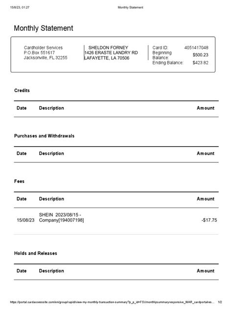 Monthly Statement Pdf Credit Card Personal Finance
