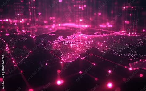 3d Rendering Of Node System Software Pink Node Buttons On Dark Tech
