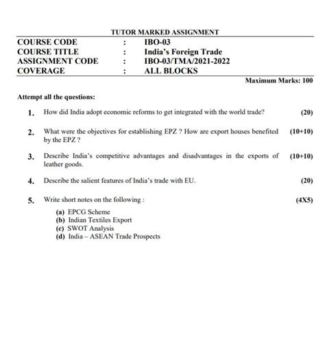 pgdibo 03 india s foreign trade in english solved assignment 2021 2022