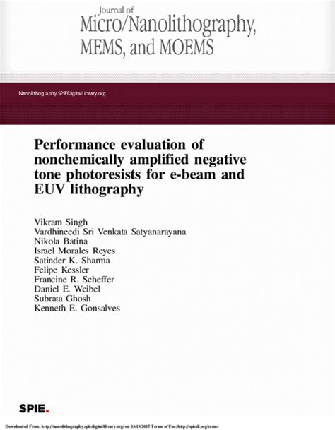 Pdf Performance Evaluation Of Nonchemically Amplified Negative Tone Photoresists For E Beam