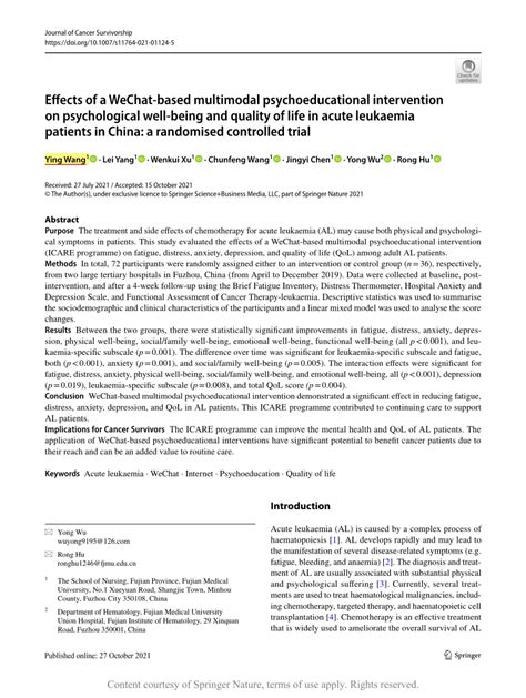 Pdf Effects Of A Wechat Based Multimodal Psychoeducational Intervention On Psychological Well