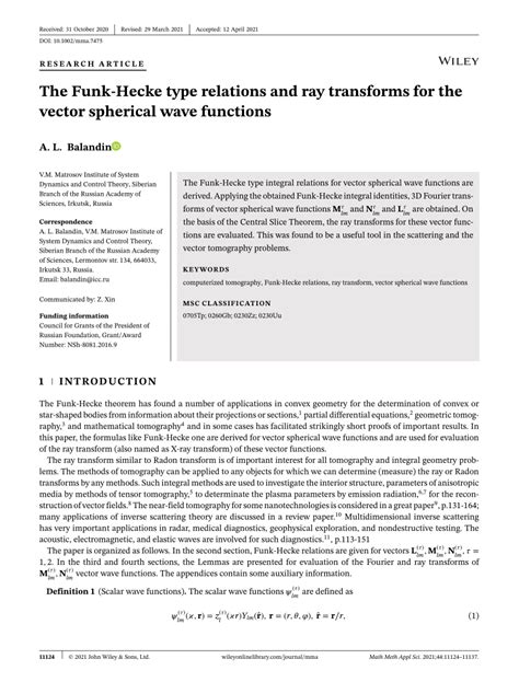 The Funk‐hecke Type Relations And Ray Transforms For The Vector Spherical Wave Functions