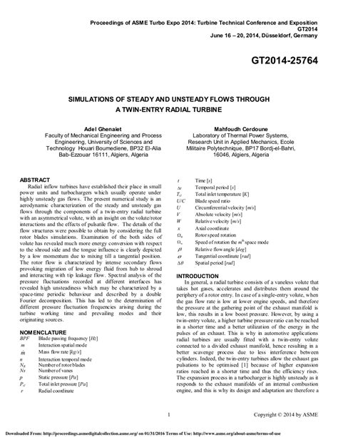 Pdf Simulations Of Steady And Unsteady Flows Through A Twin Entry Radial Turbine