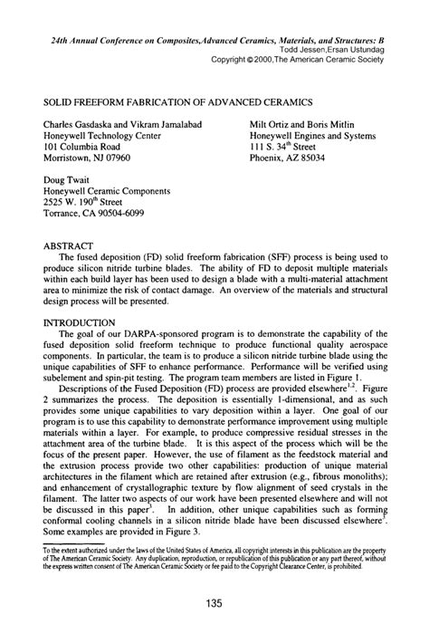 Pdf Solid Freeform Fabrication Of Advanced Ceramics