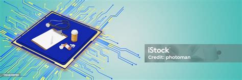 의료 건강 개념에서 첨단 기술을 사용 하 여 Cpu와 컴퓨터 회로 배경으로 3d 의사의 시험 물건 이미지 0명에 대한 스톡 사진 및 기타 이미지 Istock