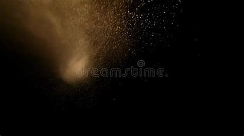 Abstract Dynamic Cloud Of Dust Particles Dispersing Against Black Background In Explosion Stock