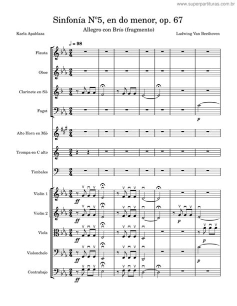 Super Partituras Karla Apablaza Sinfonía Nº5 En Do Menor Op Desconhecido
