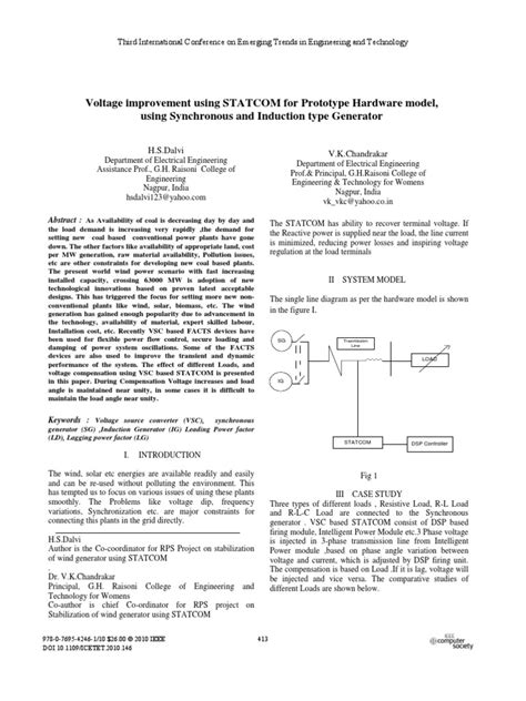 Voltage Improvement Using Statcom For Prototype Hardware Model Pdf