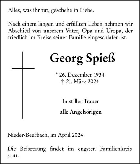 Traueranzeigen Von Georg Spieß Vrm Trauer De