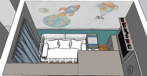 Projeto No Sketchup Quartinho Do Pedro E Do Gabriel Com Ideias De Papel De Parede Diferente