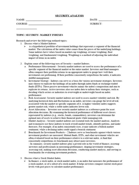Security Market Index Activity 3 Pdf Stock Market Index Investment Fund