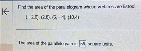 Solved Find The Area Of The Parallelogram Whose Vertices Are