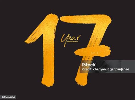 골드 17 주년 기념 벡터 템플릿 17 년 디자인 17 번째 생일 골드 레터링 번호 브러시 그리기 손으로 그린 스케치 숫자 디자인 벡터 일러스트 레이 션 17에 대한 스톡