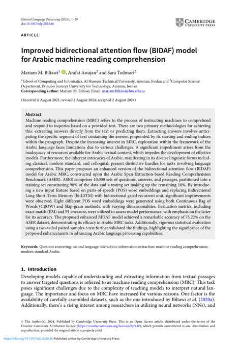 Pdf Improved Bidirectional Attention Flow Bidaf Model For Arabic Machine Reading Comprehension