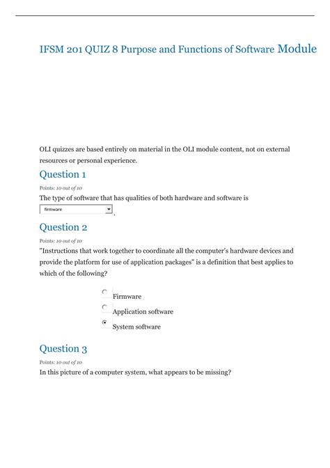 ifsm 201 quiz 8 purpose and functions of software module ifsm201