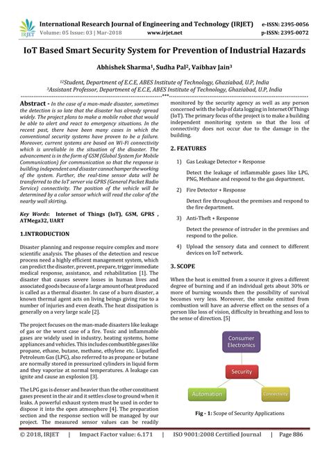 Irjet Iot Based Smart Security System For Prevention Of Industrial