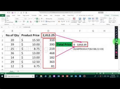 How To Calculate Total Price For Products In MS Excel 2019 Sumproduct
