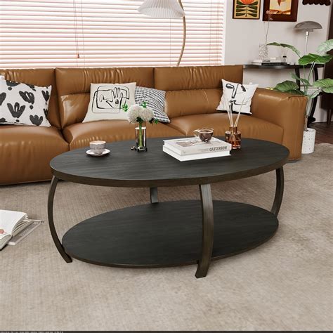 Jesonvid Drum Oval Coffee Table For Living Room Industrial