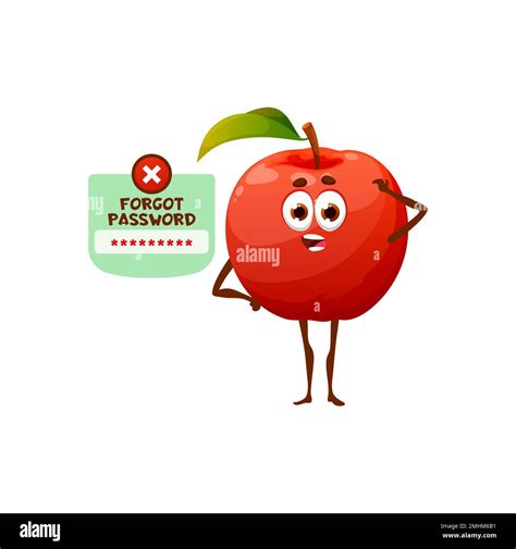 Forgot Password Cartoon Apple Character Isolated Vector Funny Fruit Personage With Confused