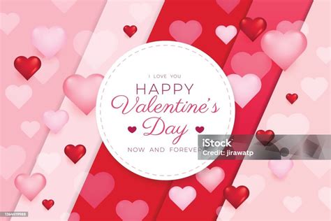 레드와 핑크 하트 로맨틱 발렌타인 데이 인사말 카드 그리고 단어는 지금 영원히 벡터 일러스트 배경 화면 전단지 초대장 포스터