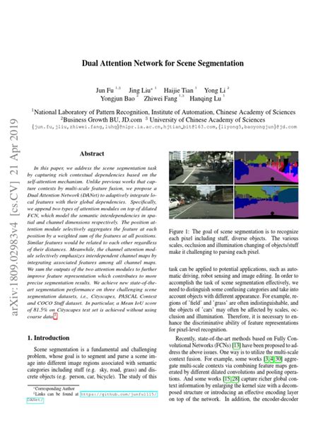 Dual Attention Network For Scene Segmentation Pdf Image