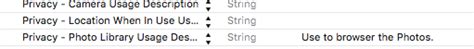 App Store Connect NSPhotoLibraryUsageDescription In Xcode8 Stack