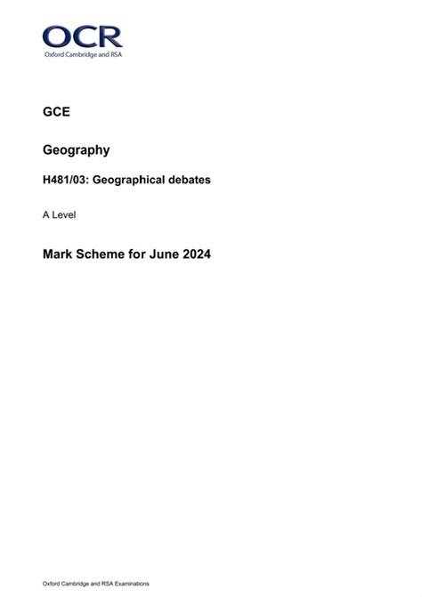 Ocr A Level Geography Paper 1 2 And 3 June 2024 Question Papers And Mark Schemes Stuvia Us