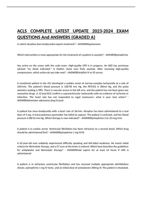 ACLS COMPLETE LATEST UPDATE EXAM QUESTIONS And ANSWERS GRADED A ACLS COMPLETE Stuvia US