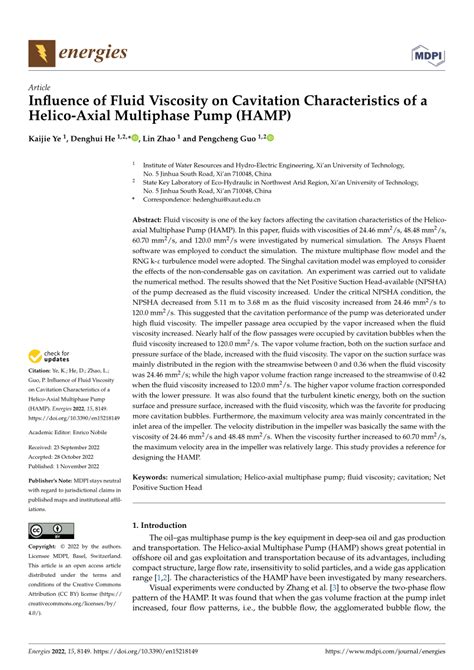 pdf influence of fluid viscosity on cavitation characteristics of a