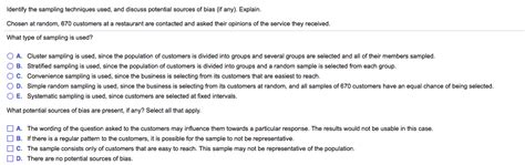 Solved Identify The Sampling Techniques Used And Discuss Chegg