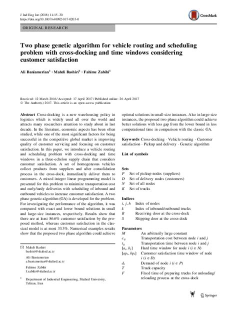 Pdf Two Phase Genetic Algorithm For Vehicle Routing And Scheduling Problem With Cross Docking